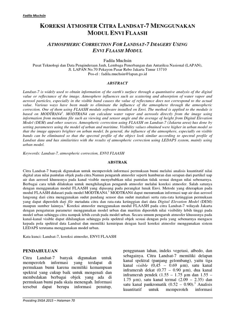 2015 Fadila Atmospheric Correction For Landsat 7 Imagery Using Pdf