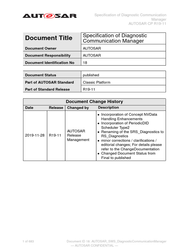 AUTOSAR SWS DiagnosticCommunicationManager | PDF | Specification ...