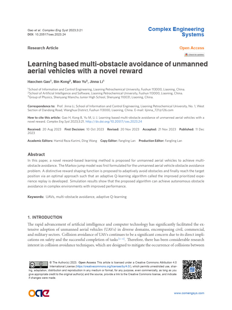 Learning Based Multi Obstacle Avoidance Of Unmanned Pdf Applied