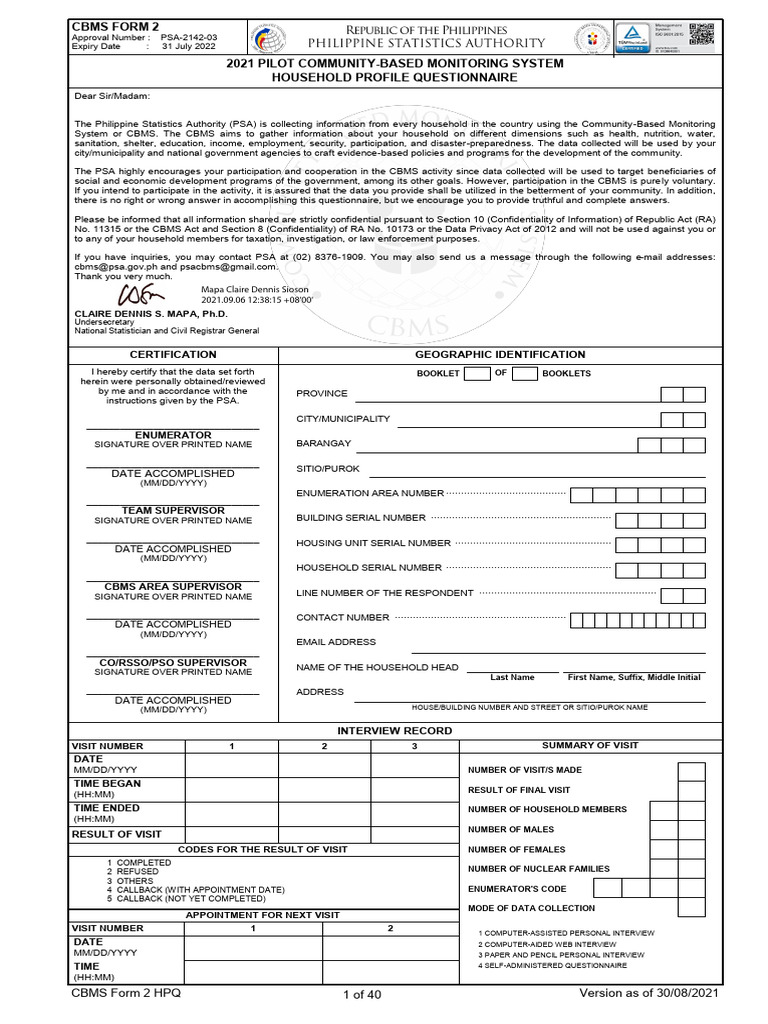 Household Profile Questionnaire | PDF | Family
