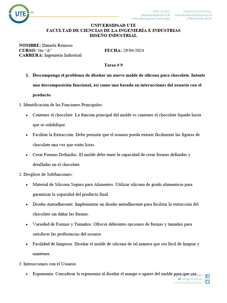 Daniela Reinoso Deber 9 Diseño | PDF | Factores humanos y ergonomía | Business