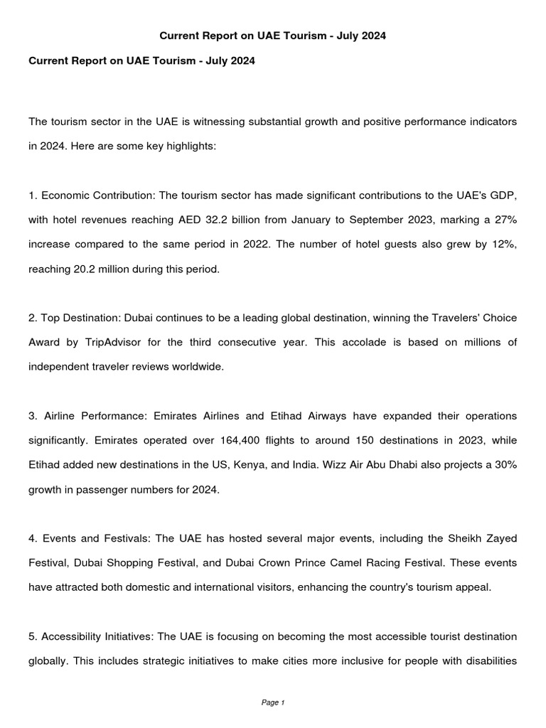 UAE Tourism Growth Report July 2024 | PDF | Business