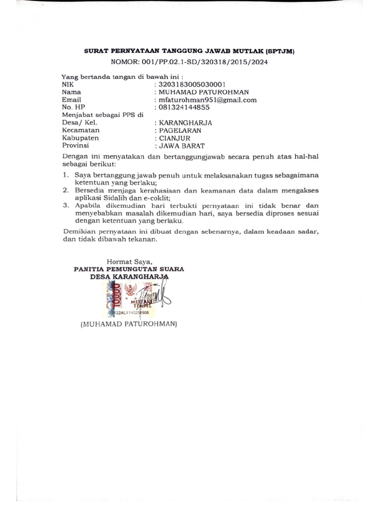 SPTJM PPS Desa Karangharja | PDF