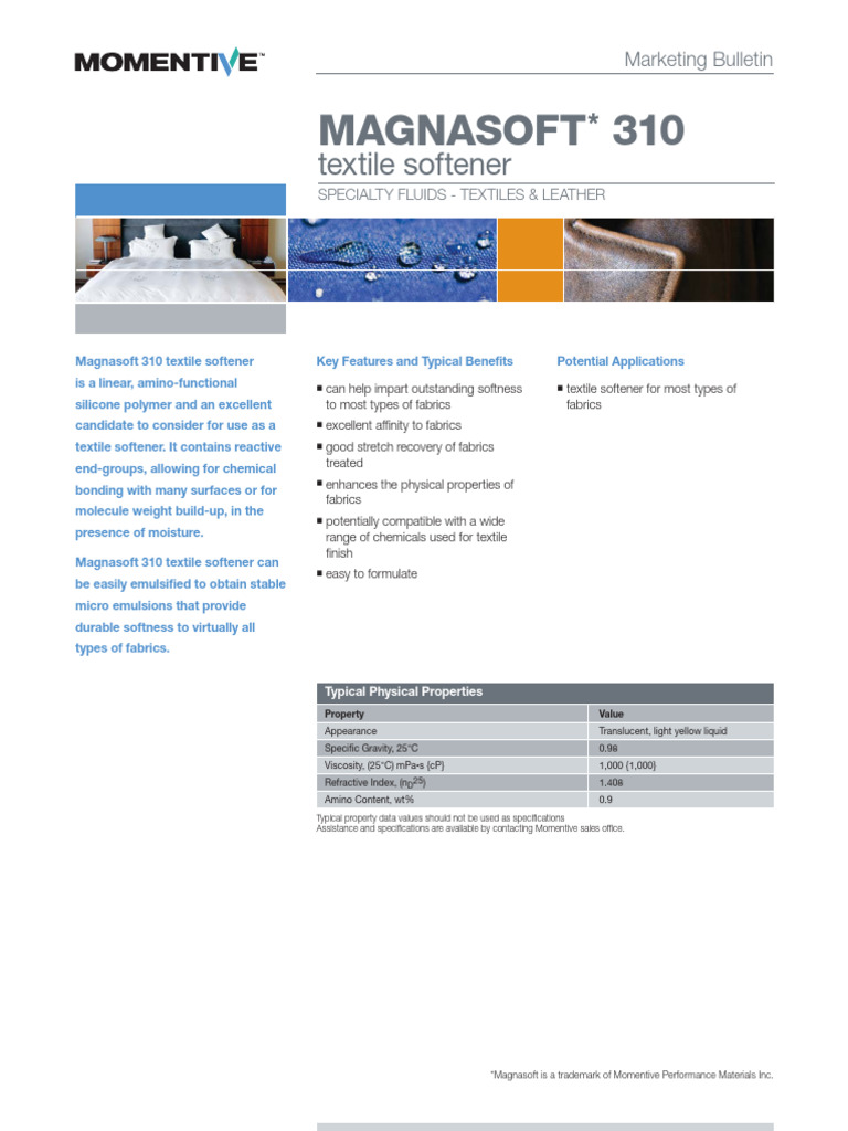 Magnasoft 310 Marketing Bulletin | PDF | Textiles | Emulsion