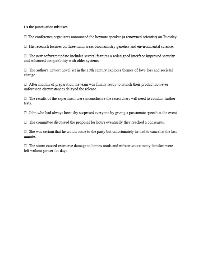 Fix The Punctuation Mistakes | PDF