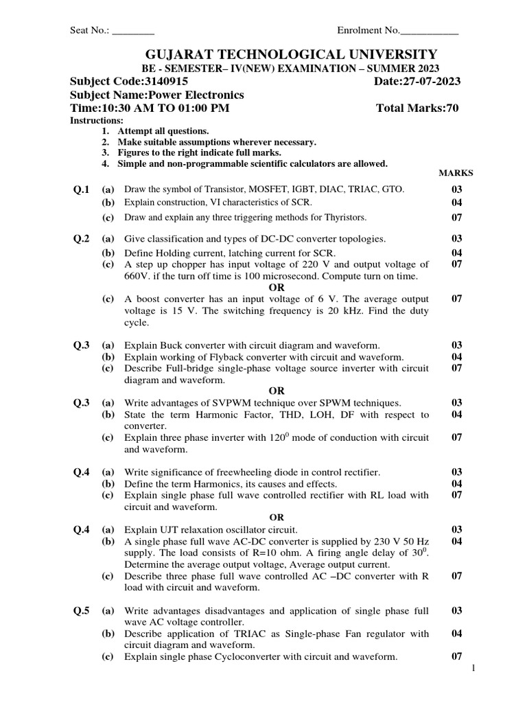 PE - S2023 (3140915) (GTURanker - Com) | PDF | Rectifier | Power Electronics
