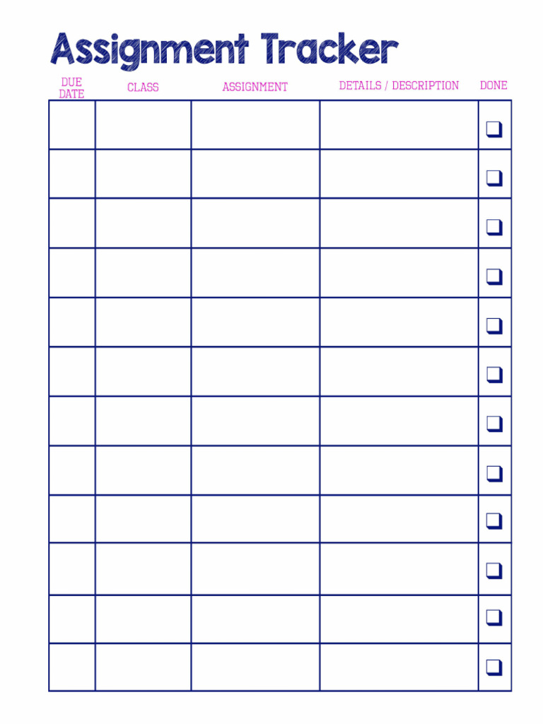 Assignment Tracker Pink Pdf