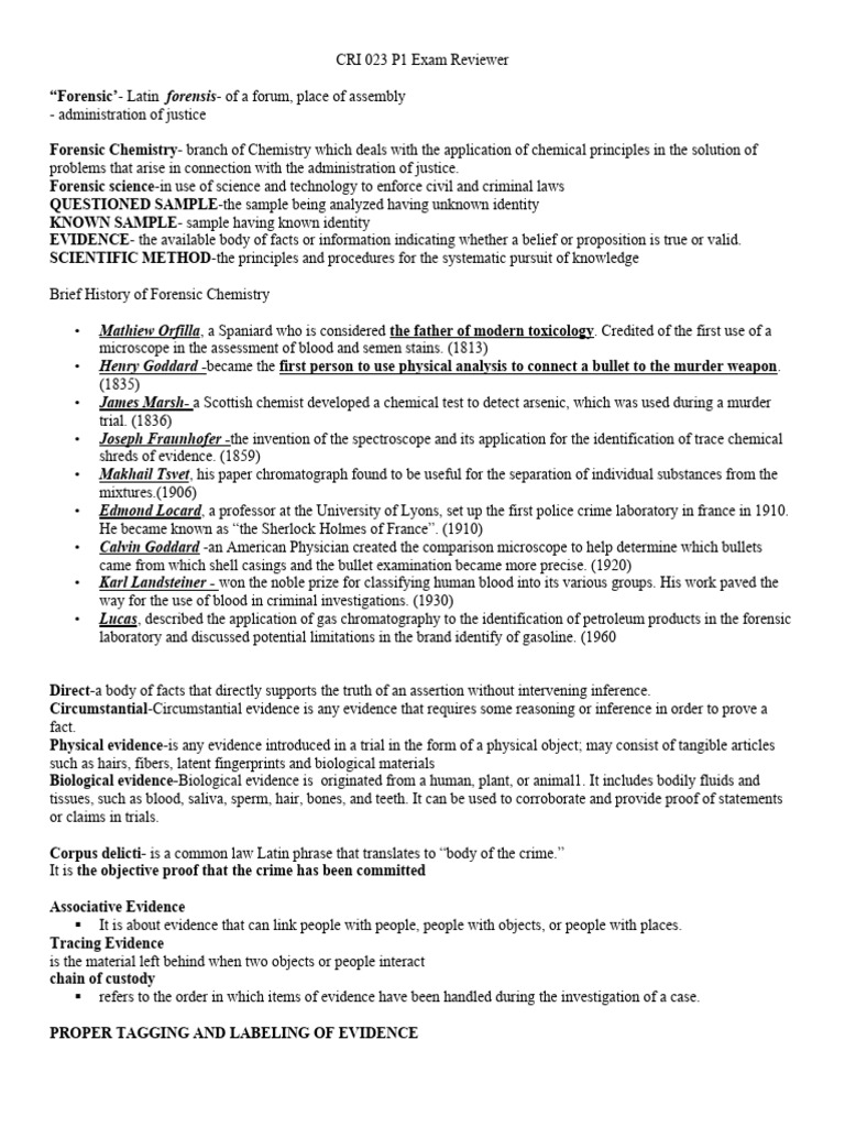 CRI 023 P1 Exam Reviewer | PDF | Gunpowder | Forensic Science