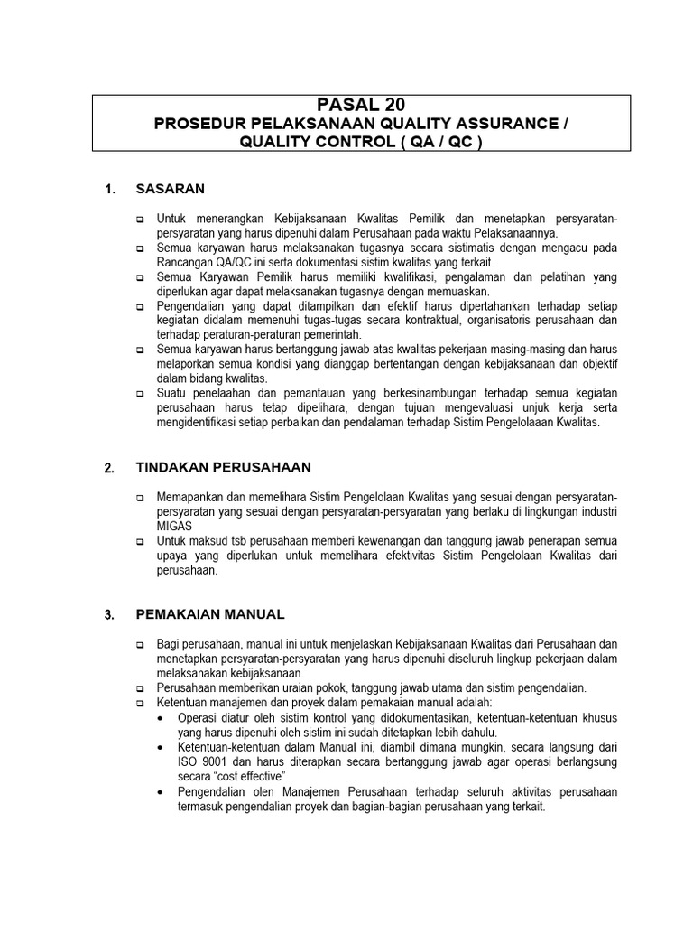 Pasal 20 Prosedur Quality Assurance Quality Control | PDF