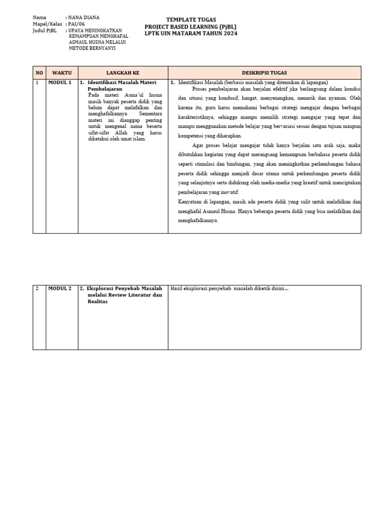 Template PJBL Modul 1 | PDF | Karier & Perkembangan | Pengembangan Diri