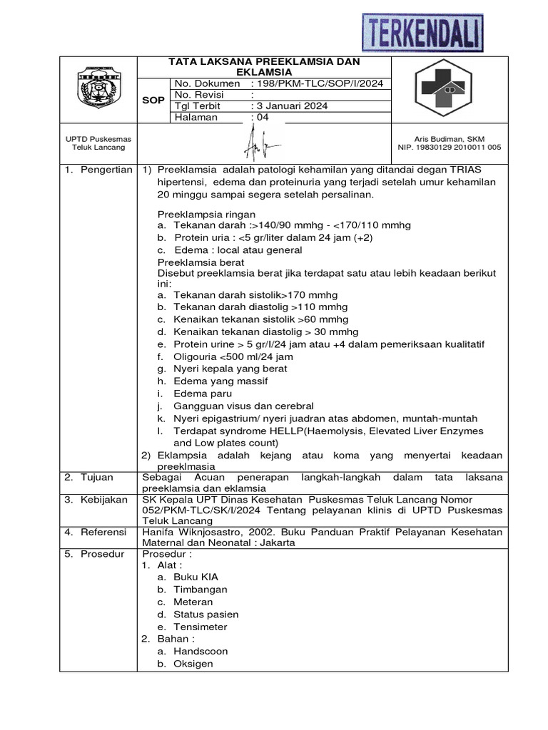 Sop Tatalaksana Preeklamsia Dan Eklamsia | PDF | Kesehatan Holistik | Sains & Matematika