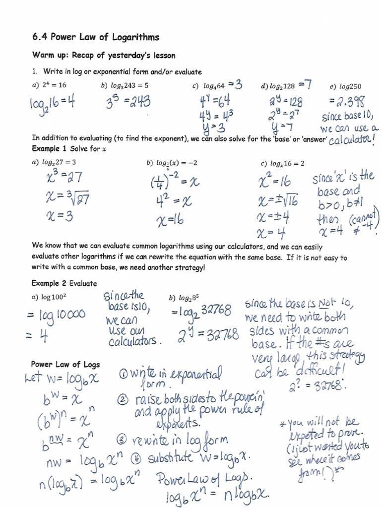 6_4 Power Law of Logarithms Completed Examples - Copy | PDF