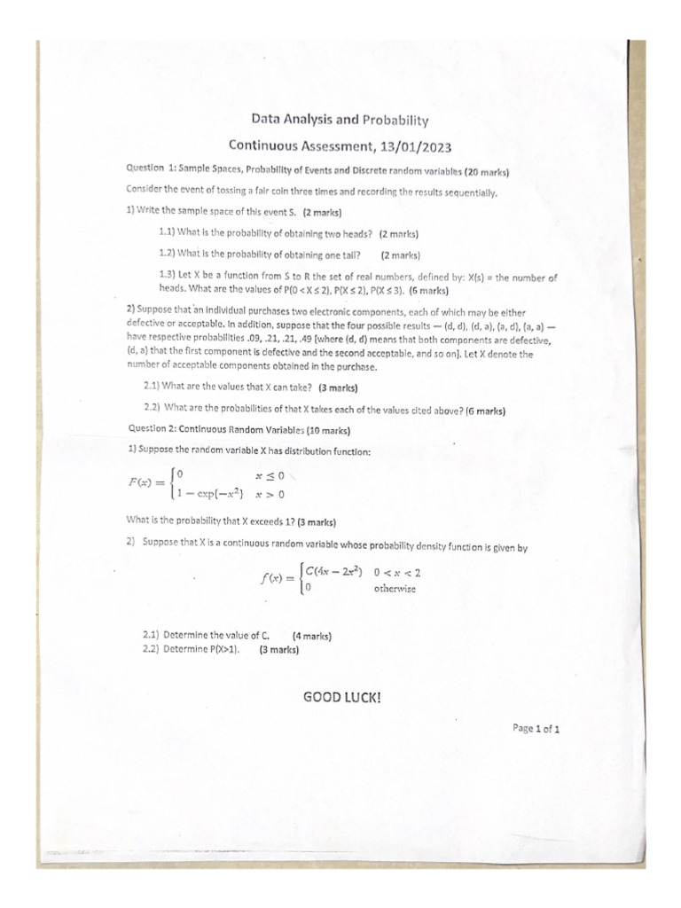 Data Analysis and Probability | PDF