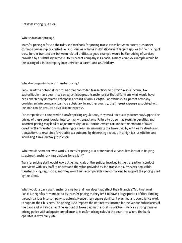 TP Question for the technical round | PDF | Taxes | Corporations