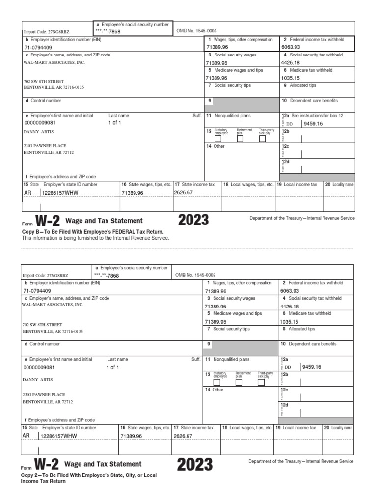 Wage and Tax Statement: OMB No. 1545-0008 | PDF | Earned Income Tax ...