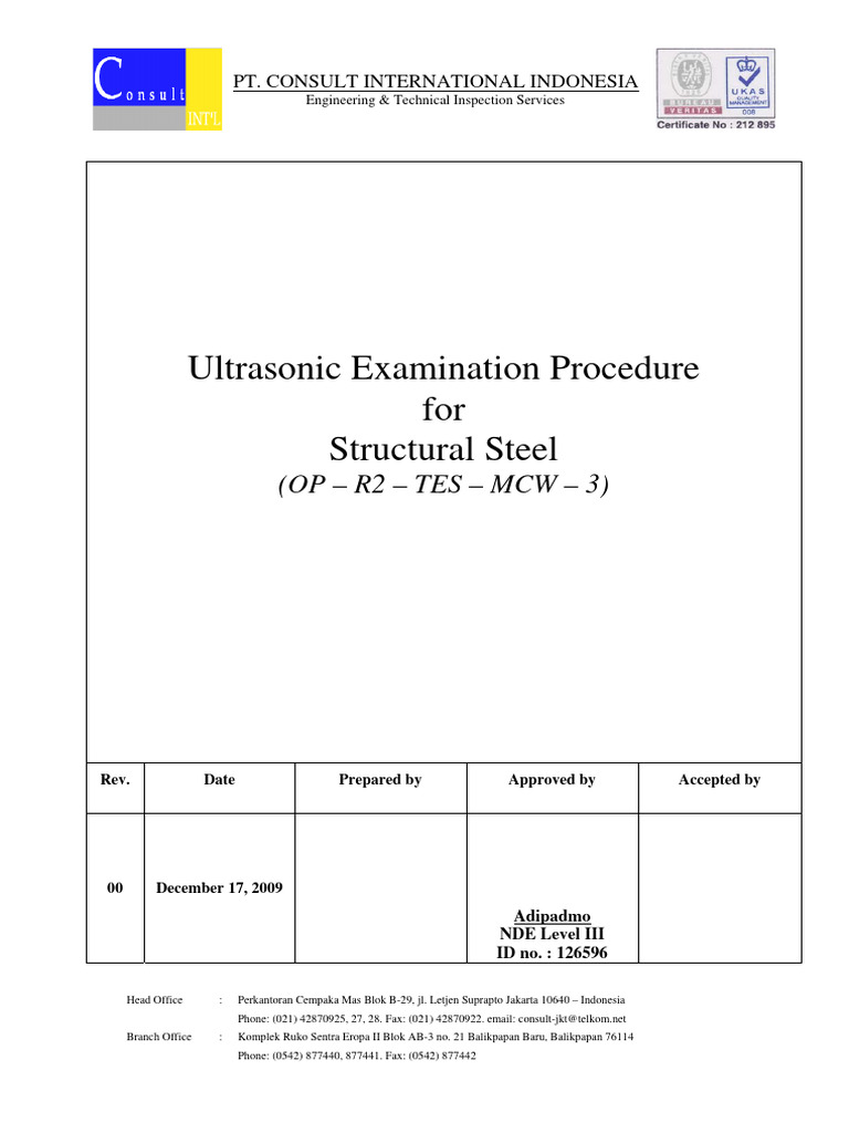 Ultrasonic Examination - AWS - Rev 00 | PDF | Welding | Construction