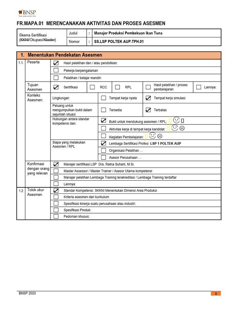 Salinan 03.FR - MAPA.01-REV. MERENCANAKAN AKTIVITAS DAN PROSES ASESMEN. | PDF