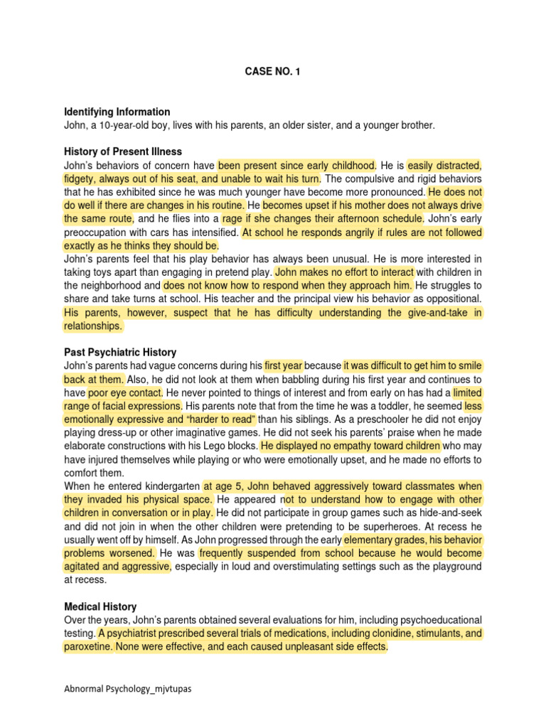 Case No. 1 | PDF | Impulsivity | Attention Deficit Hyperactivity Disorder