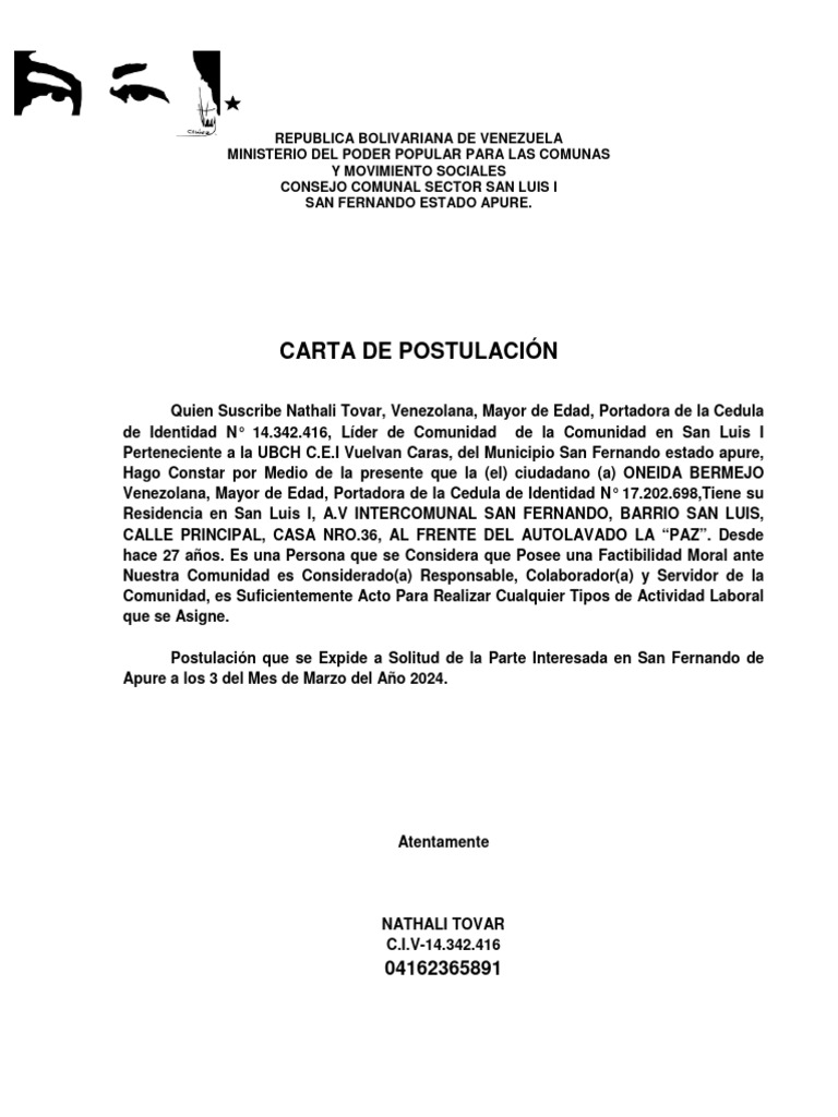 Microsoft Word - CARTA DE POSTULACION | PDF