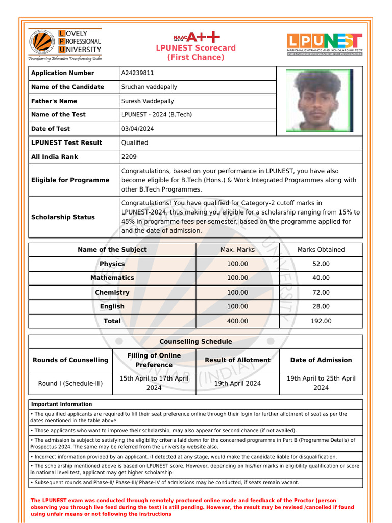 Result Card A24239811 | PDF | University And College Admission ...