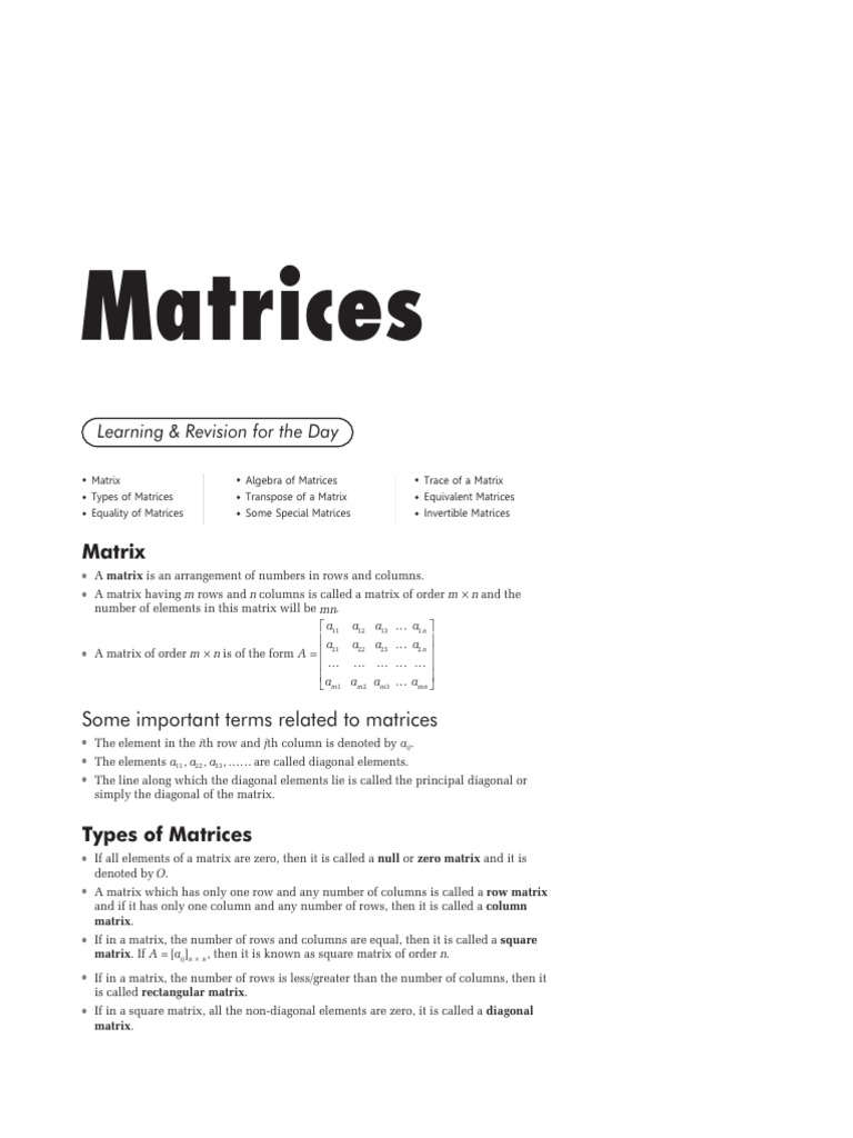 Day5.Matrices Notes | PDF | Matrix (Mathematics) | Algebra