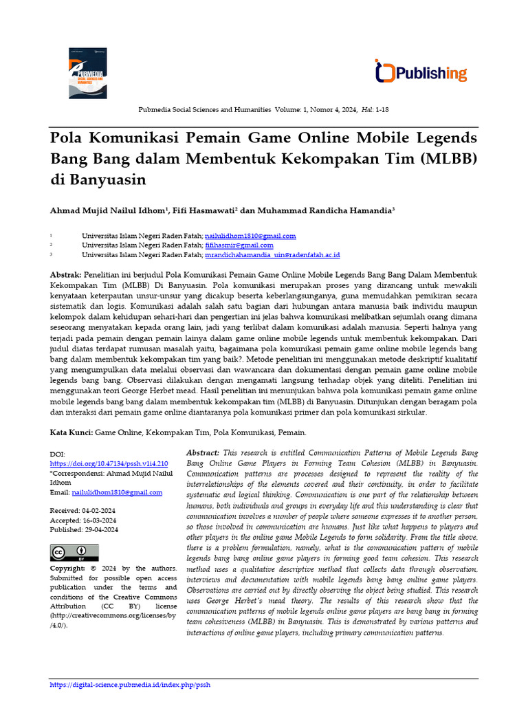 3 Pola Komunikasi Pemain Game Online Mobile Legends Bang Bang Dalam Membentuk Kekompakan Tim ...