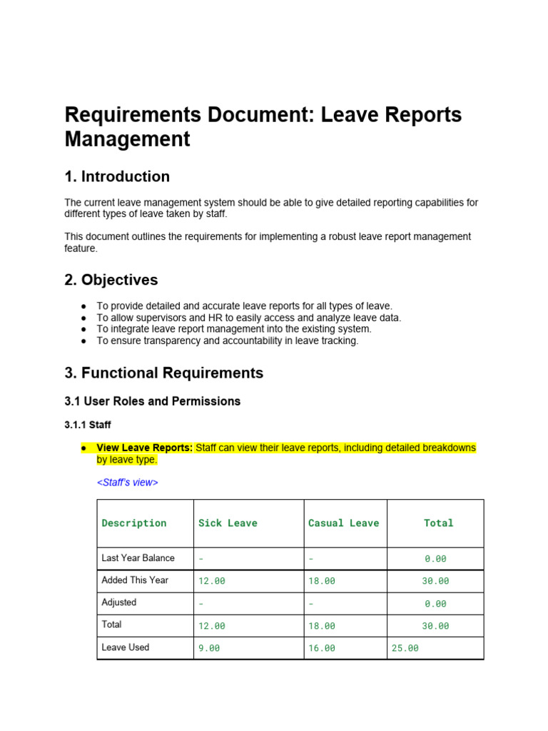Leave Report Management Requirements | PDF | Information Technology ...