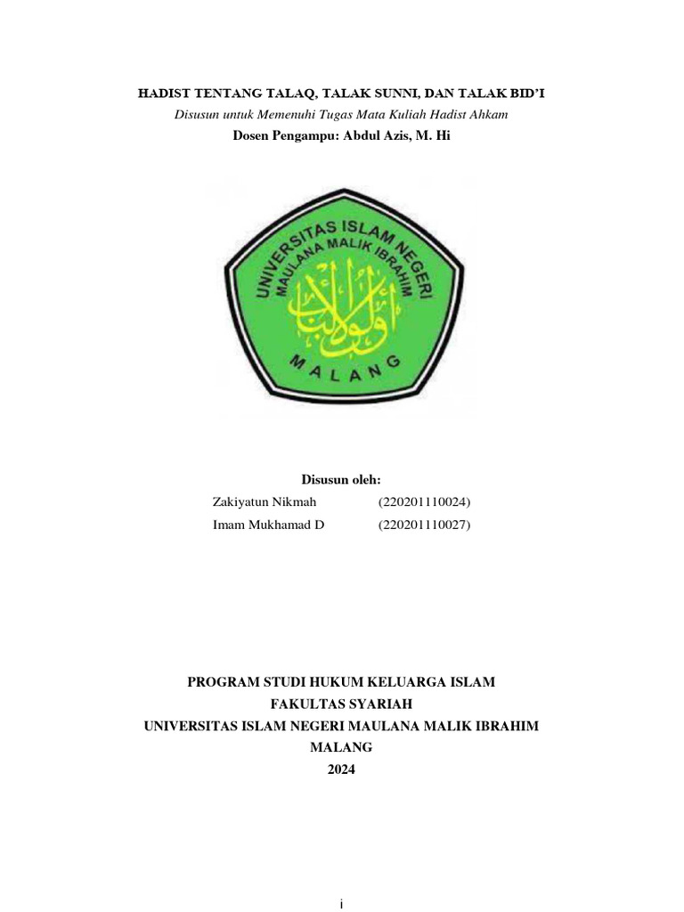 Hadist Talak: Sunni dan Bid’i | PDF