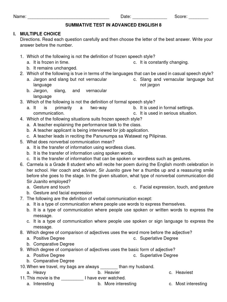 Summative Quiz - 4th - Forti | PDF | Communication | Adjective