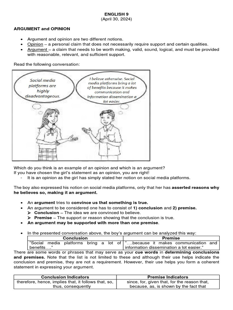 Argument and Opinion | PDF | Argument | Human Communication