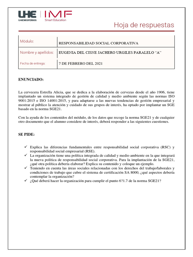 Caso Practico Rse-Rsc Eugenia Jachero.. | PDF | Responsabilidad social corporativa | Business