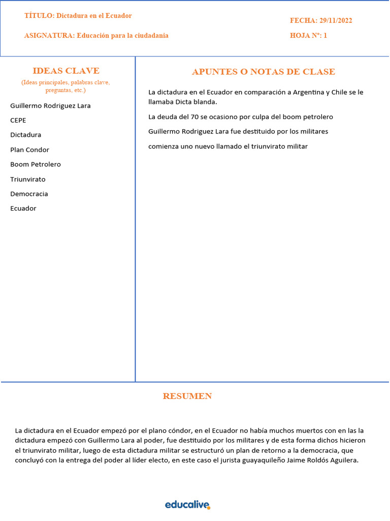 Plantilla-Metodo-Cornell-Apuntes Hoja 1 | PDF