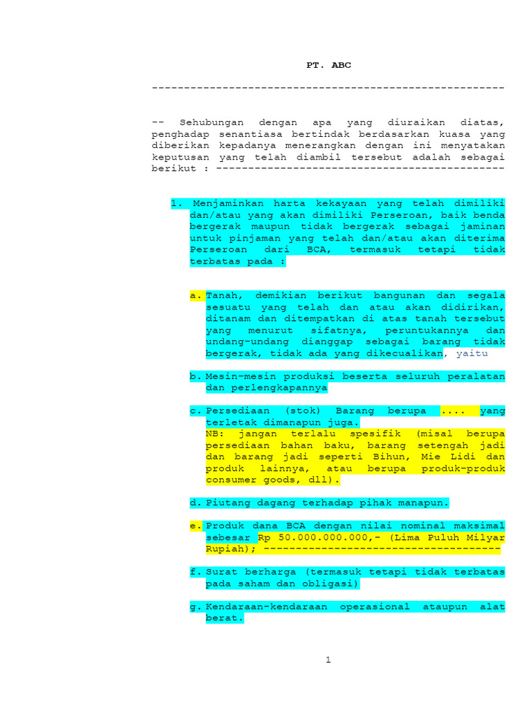 Jaminan Aset PT. ABC untuk Pinjaman BCA | PDF