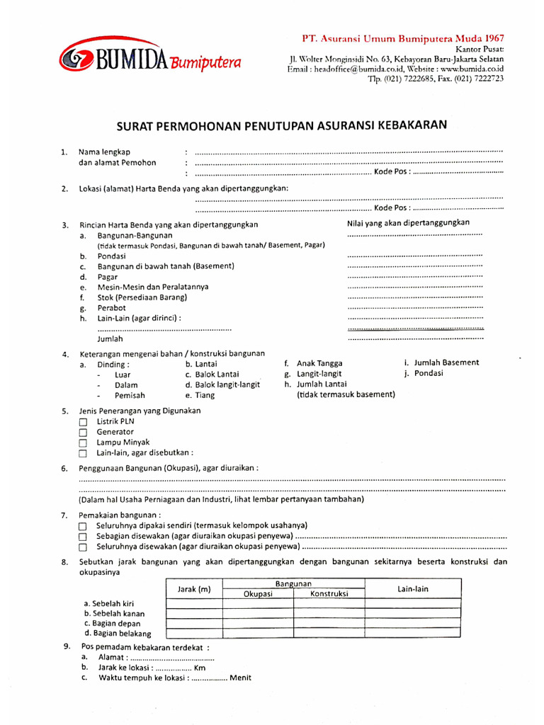 Surat Permintaan Penutupan Asuransi (SPPA) Property | PDF
