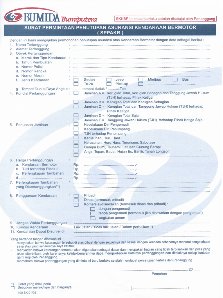 Surat Permintaan Penutupan Asuransi (SPPA) Motor Vehicle | PDF