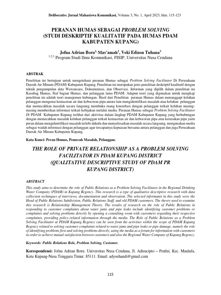 Peran Humas PDAM Kupang sebagai Pemecah Masalah | PDF
