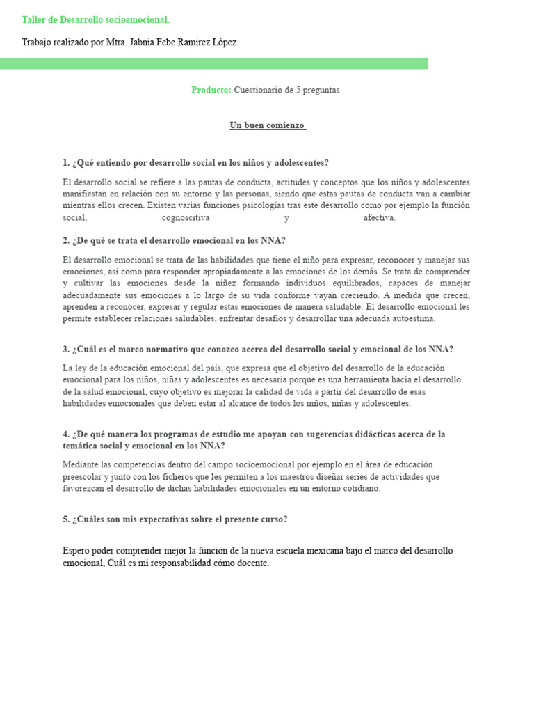 Cuestionario Inicial. Jabnia Febe Ramírez López | PDF | Las emociones ...