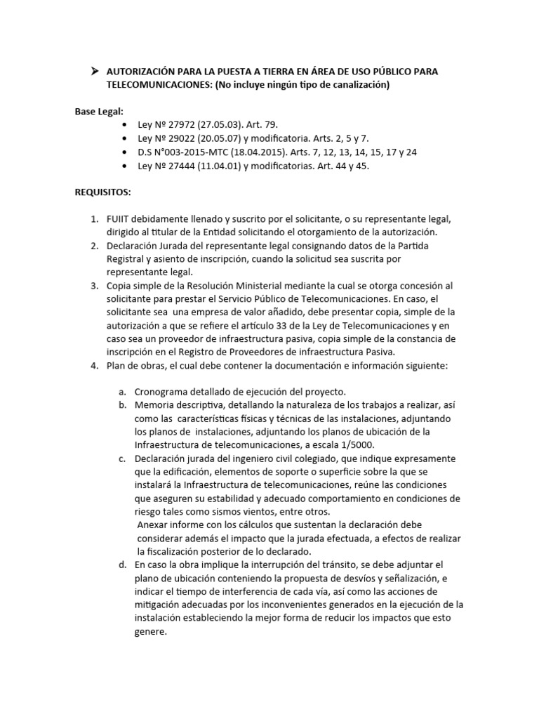 Requisitos para Autorizaciones | PDF | Telecomunicaciones | Ingeniero civil