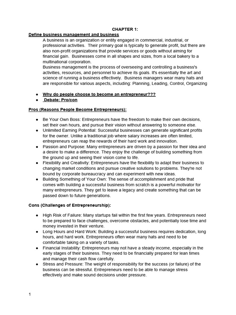Chap 1 Business Management | PDF | Entrepreneurship | Economic Growth