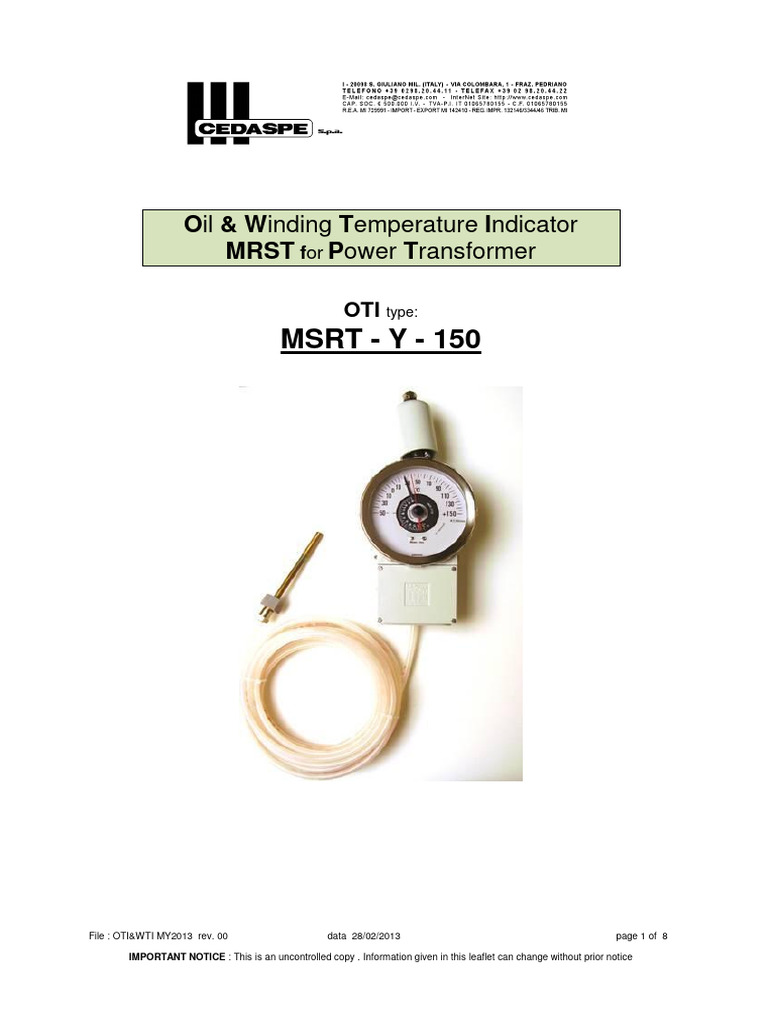 MSRT - Y - 150: Oil & Winding Temperature Indicator MRST Power ...
