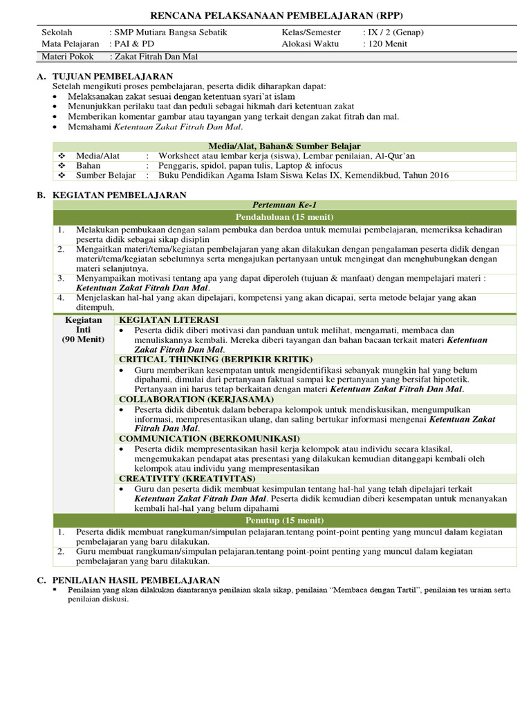 RPP 1 Lembar Kelas 9 Semester 2 | PDF | Karier & Perkembangan | Seni