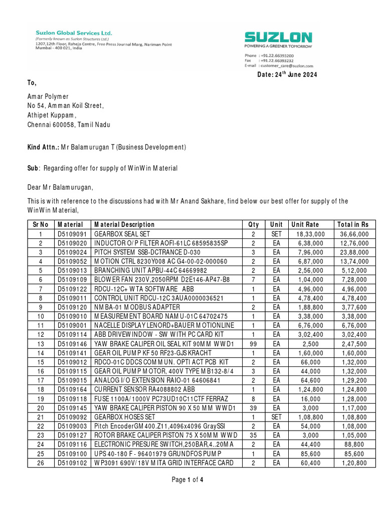 Supply Offer for WinWin Materials | PDF | Electrical Engineering ...