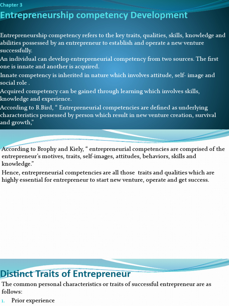 Chapter 3 Entrepreneurship Competency Development | PDF | Entrepreneurship | Leadership