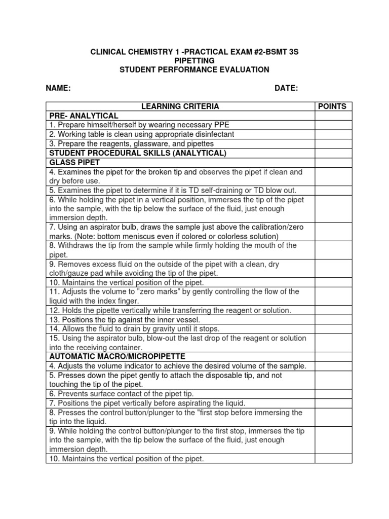 Rubrics For CC 1 - Practical #2 Pipetting - 3S | PDF | Science ...