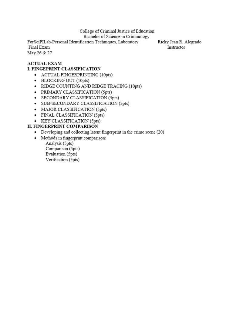 Personal Identification Laboratory Final Exam | PDF