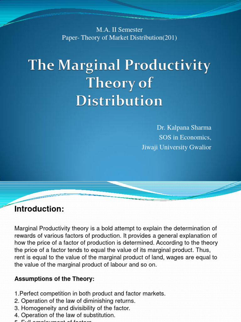 MP Theory of Distribution - MA Economics - II Semester - Paper 201 - DR ...