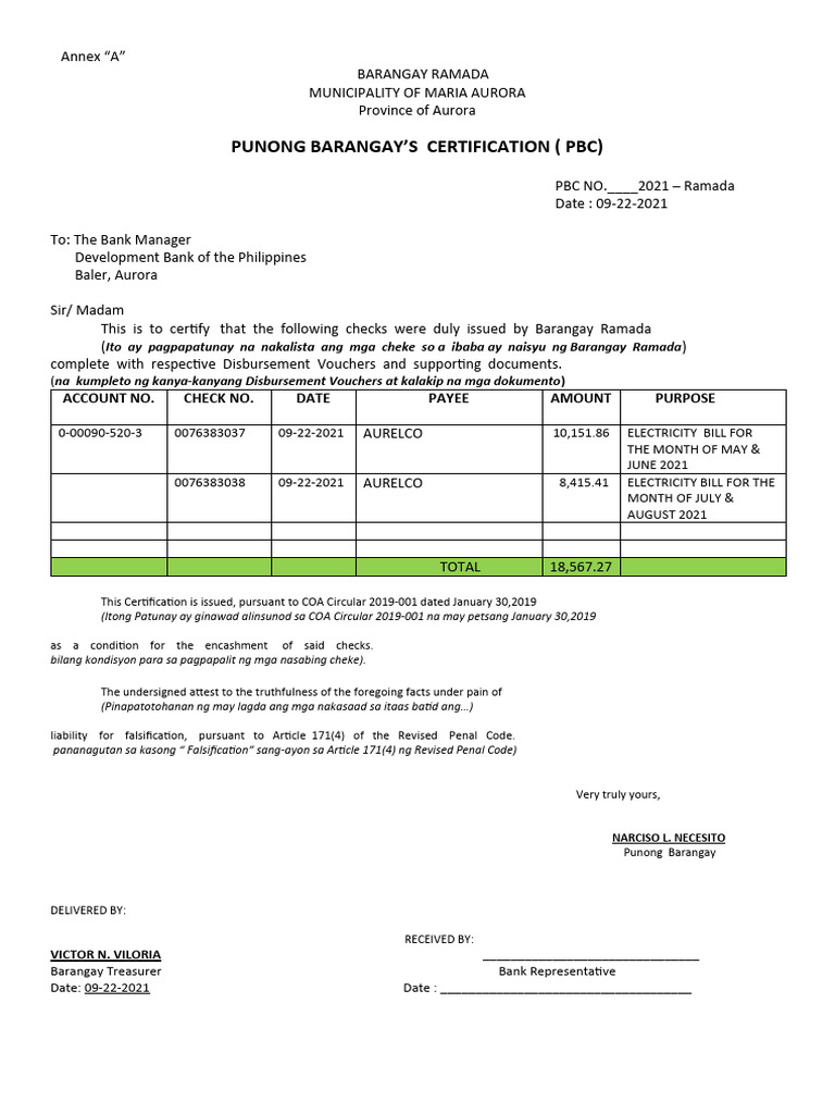 Barangay Pbc.... Oct.14.2021 | PDF | Payments