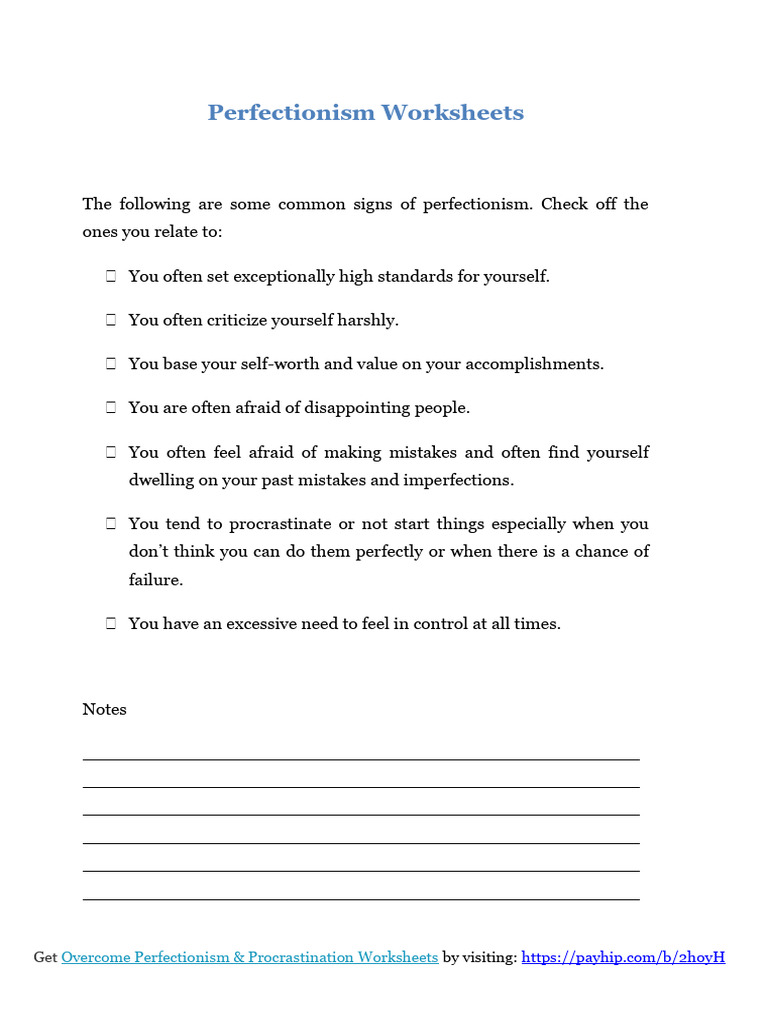 Perfectionism Worksheets | PDF | Perfectionism (Psychology ...