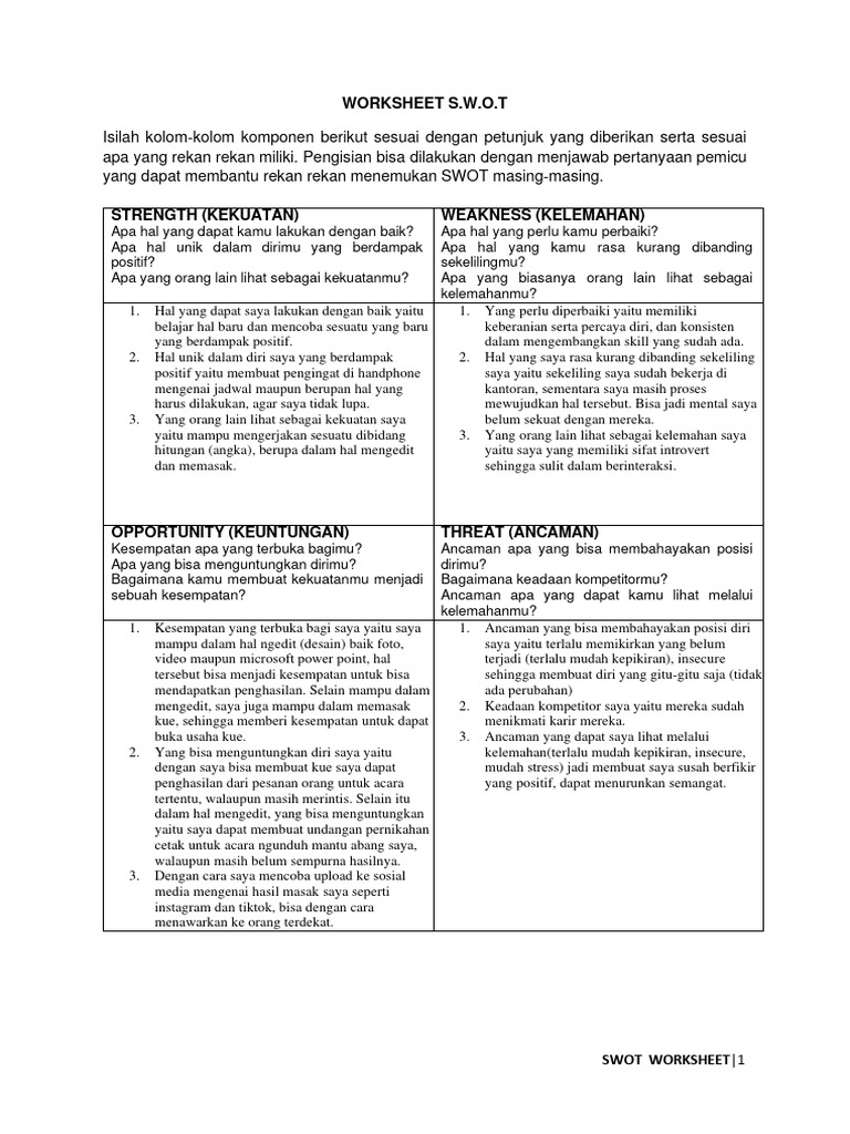 Swot Worksheet | PDF