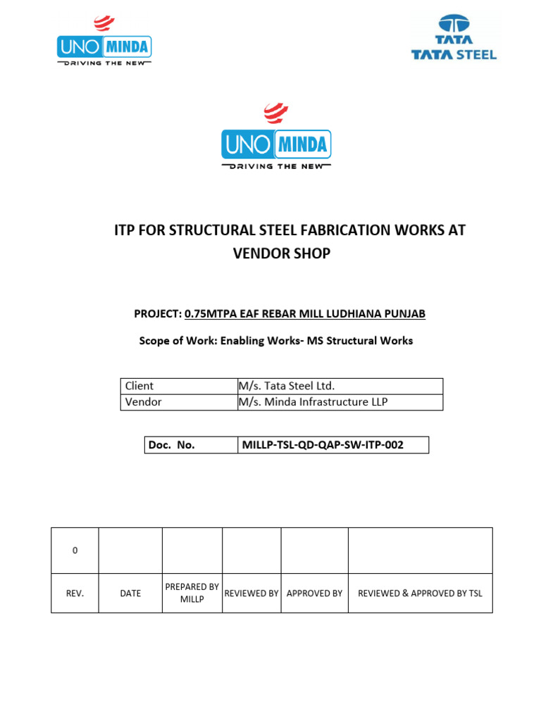 Itp For Structural Steel Fabrication Works at Vendor Shop | PDF | Pipe (Fluid Conveyance ...